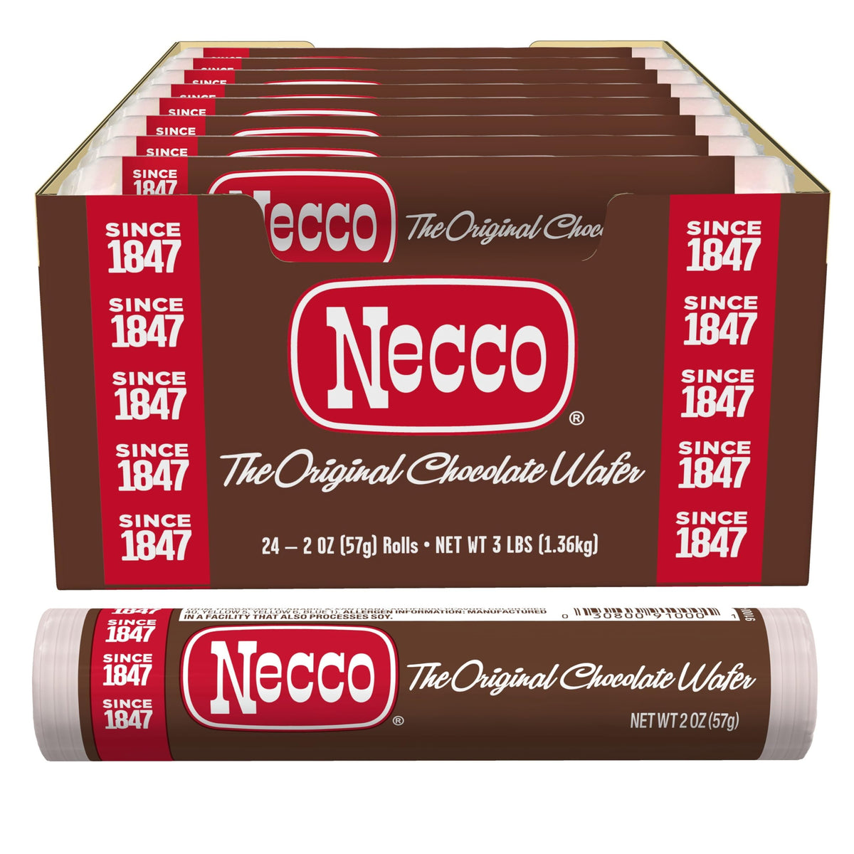 Necco Wafers Chocolate Candy, 24 Pack