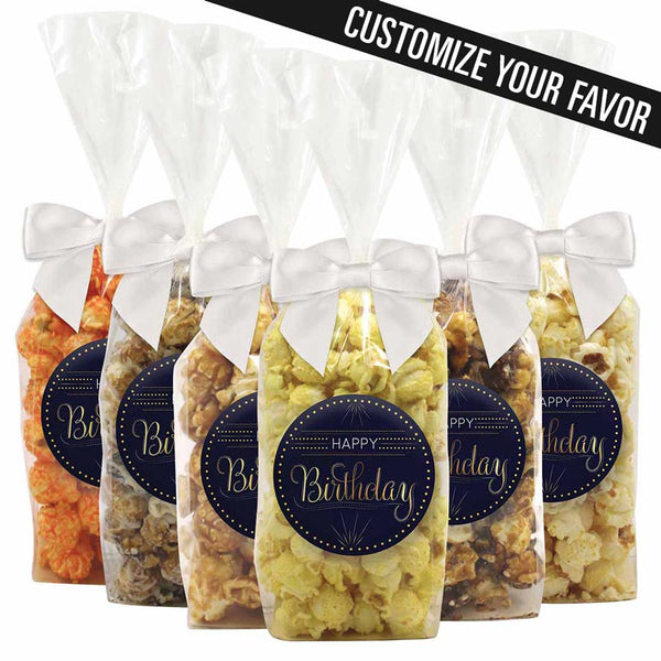 "Happy Birthday" Birthday Gold Script Popcorn Favors | Hampton Popcorn